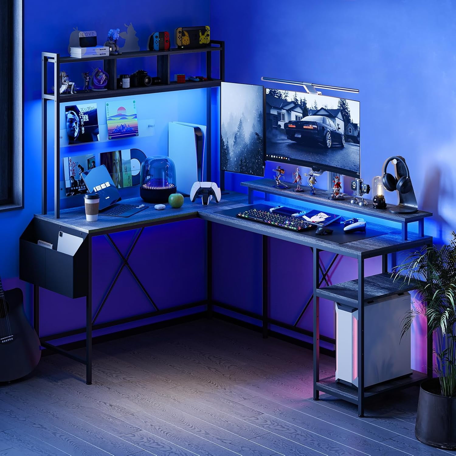 L Shaped Computer Gaming Desk with LED Lights & Power Outlets, 67 ...