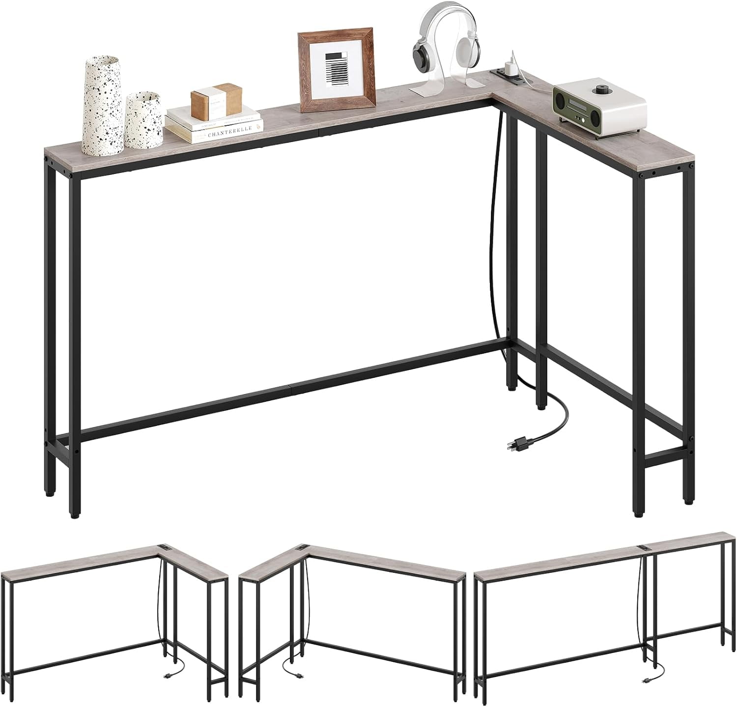 L Shaped Console Table, 70.9" Long Narrow Sofa Table, Behind Couch ...