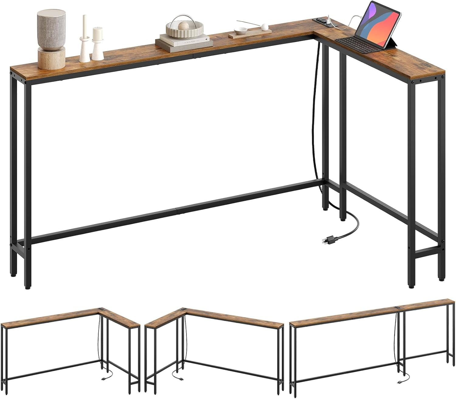 Narrow Console Table with Outlets, 70.9" Sofa Table Narrow Long, L ...