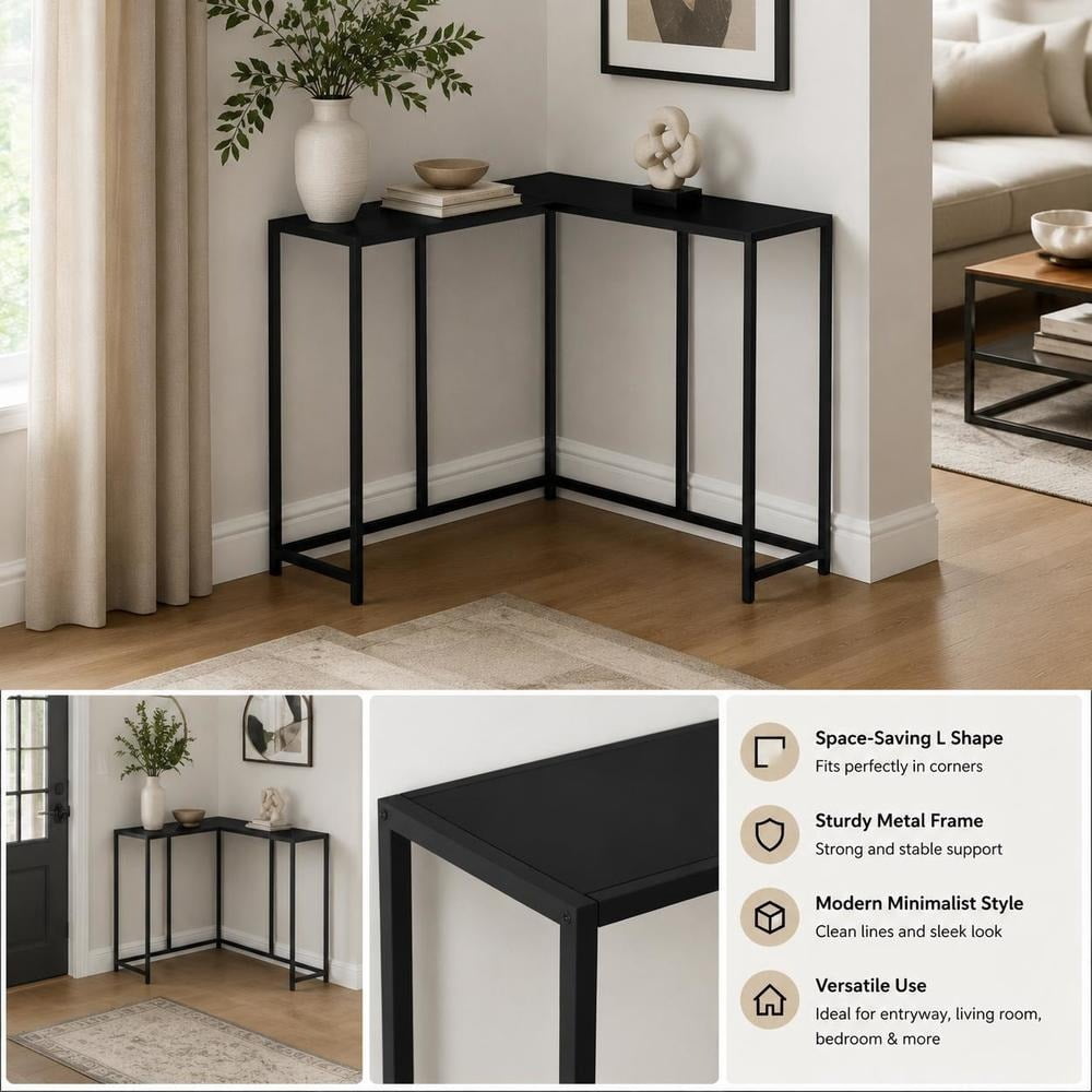 L-Shaped Console Table, black metal frame, for corner living room ...