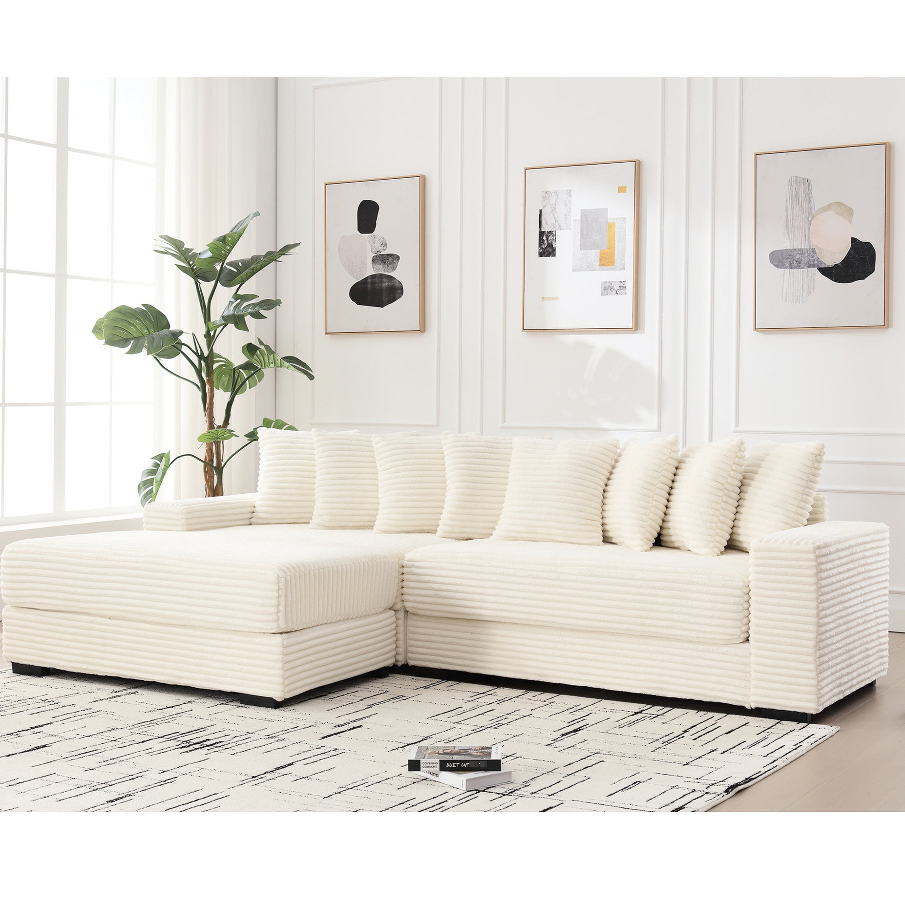 L Shaped Corduroy Couch | Left - Handed Chaise and Stable Support ...