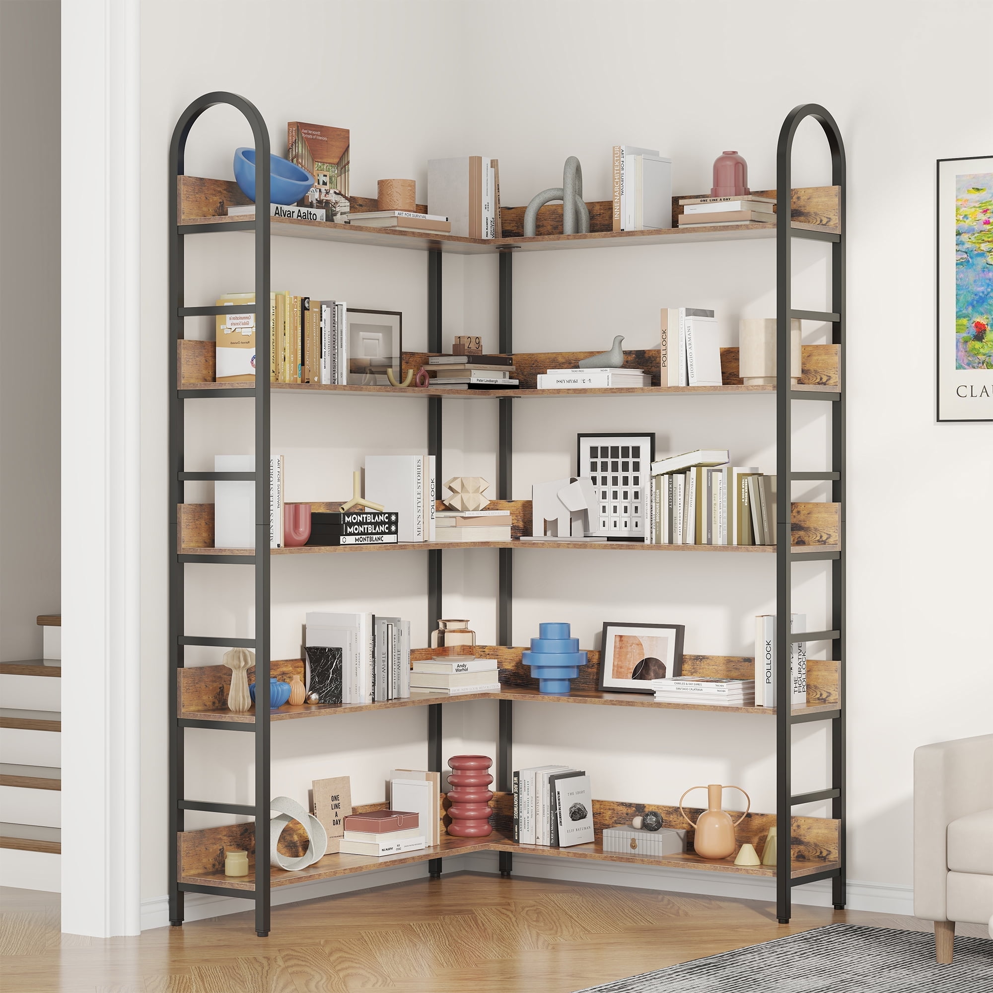 Nosepen L Shaped Corner Bookcase and Bookshelves, 5-Tier Tall Open ...