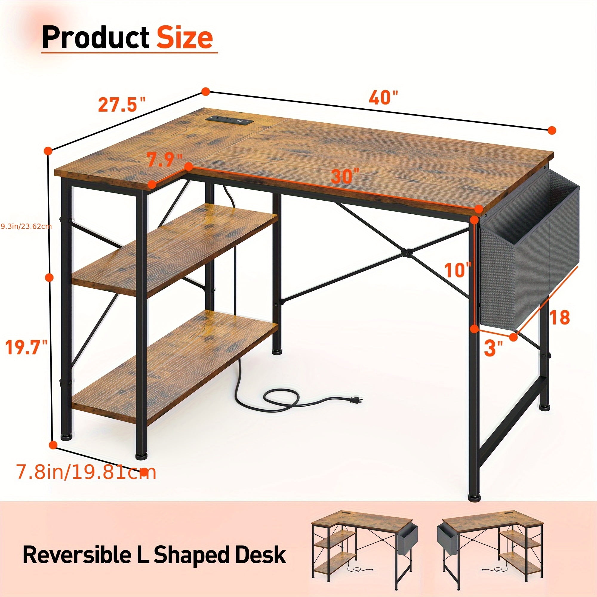 L-Shaped Corner Computer Desk with Built-in Power Outlets and USB Ports ...