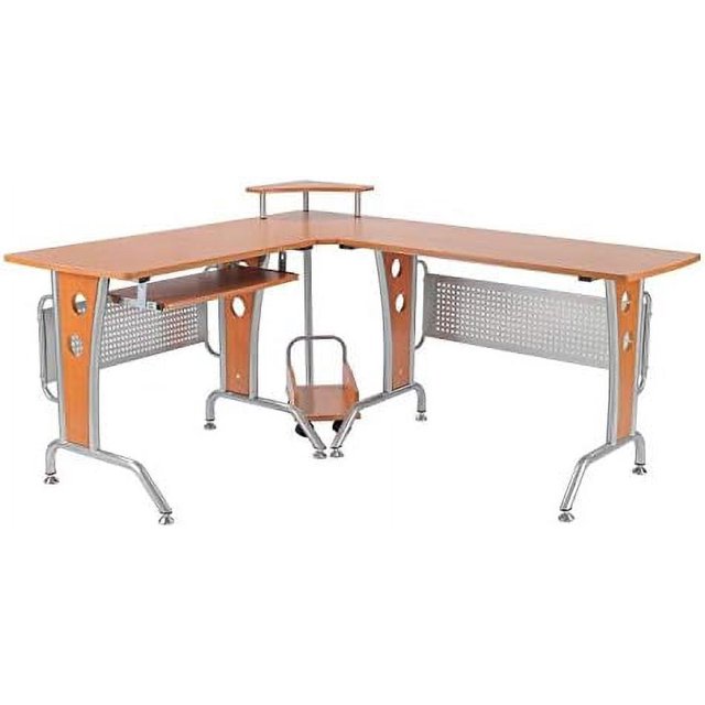L-Shaped Corner Computer Office Desk Workstation with Elevated Rolling ...