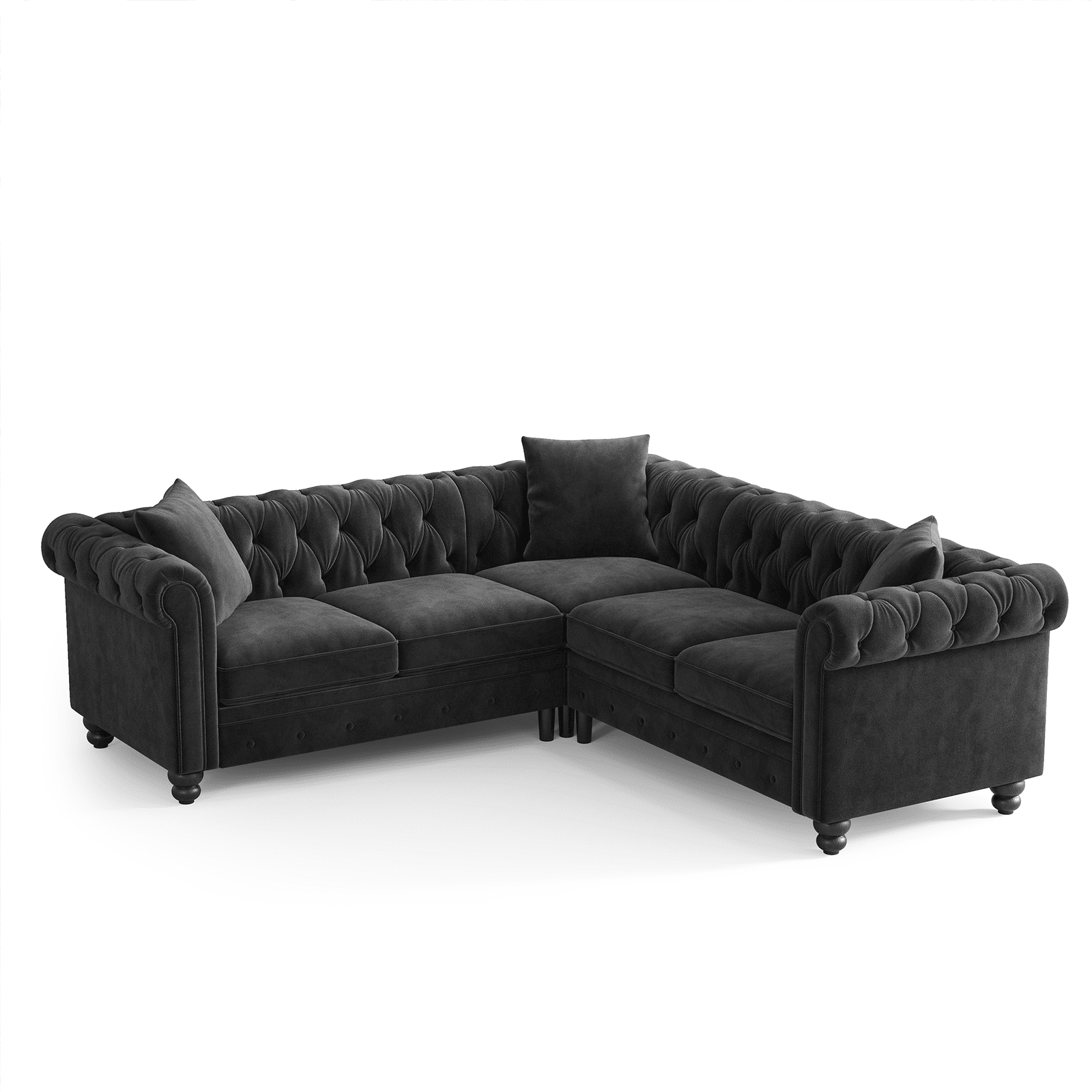 L Shaped Corner Couch for Living Room, Tufted Sectional with 3 Throw ...