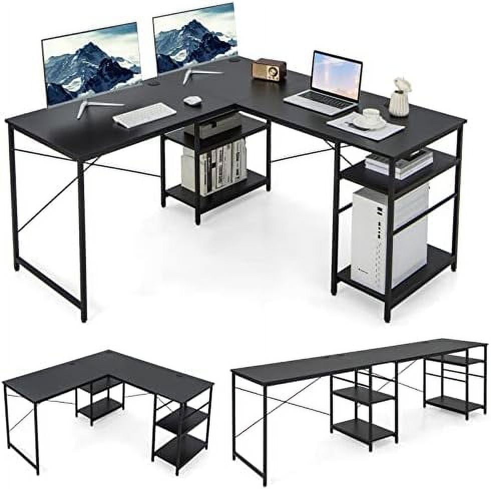 L-Shaped Corner Desk Convertible Computer Desk with 4-Tier Shelves & 3 ...