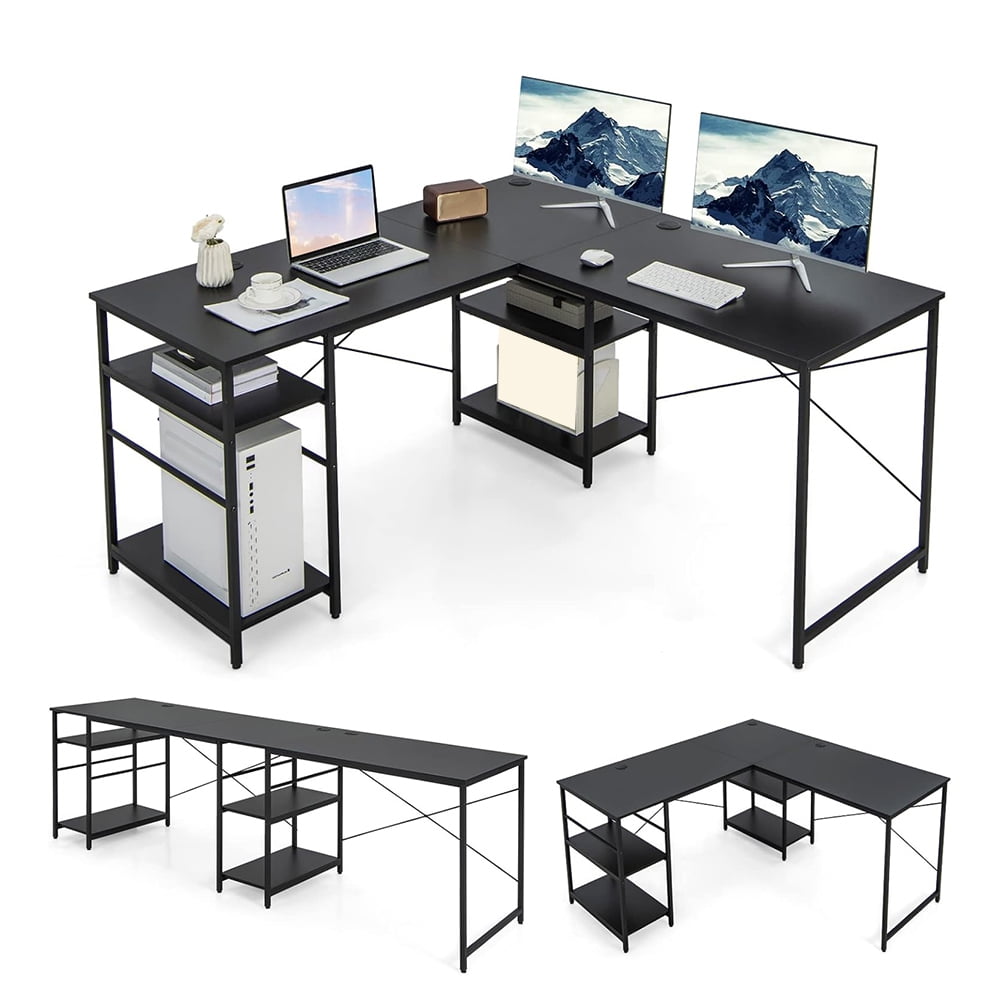 L-Shaped Corner Desk, Convertible Computer Desk with 3 Cable Holes, 4 ...