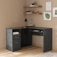 L-Shaped Corner Desk Soft Gray Particle Board With 2 Drawers and CPU ...