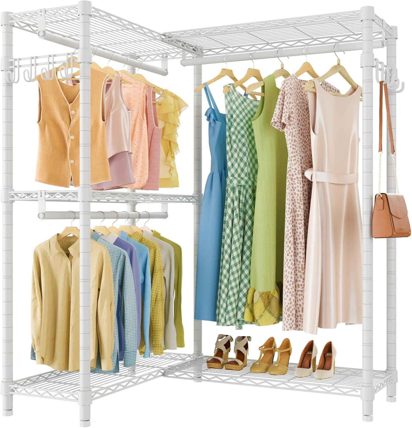 L-Shaped Corner Hanger, Freestanding Portable Wardrobe Closet Heavy ...