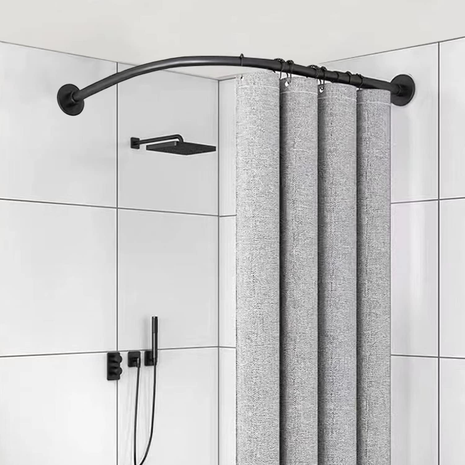 L-Shaped Corner Shower Curtain Rod, 50"x50", Black Stainless Steel ...