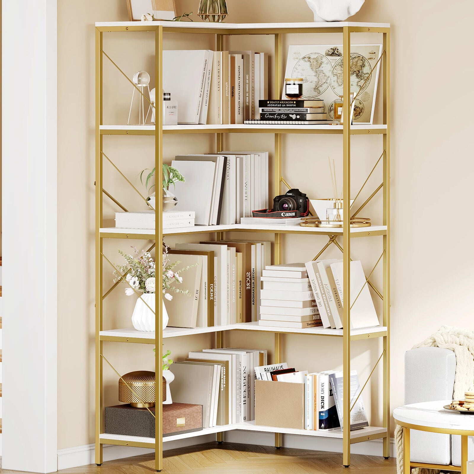 L-Shaped Corner Storage Shelves Etagere Bookcase Bookshelf Open Display ...
