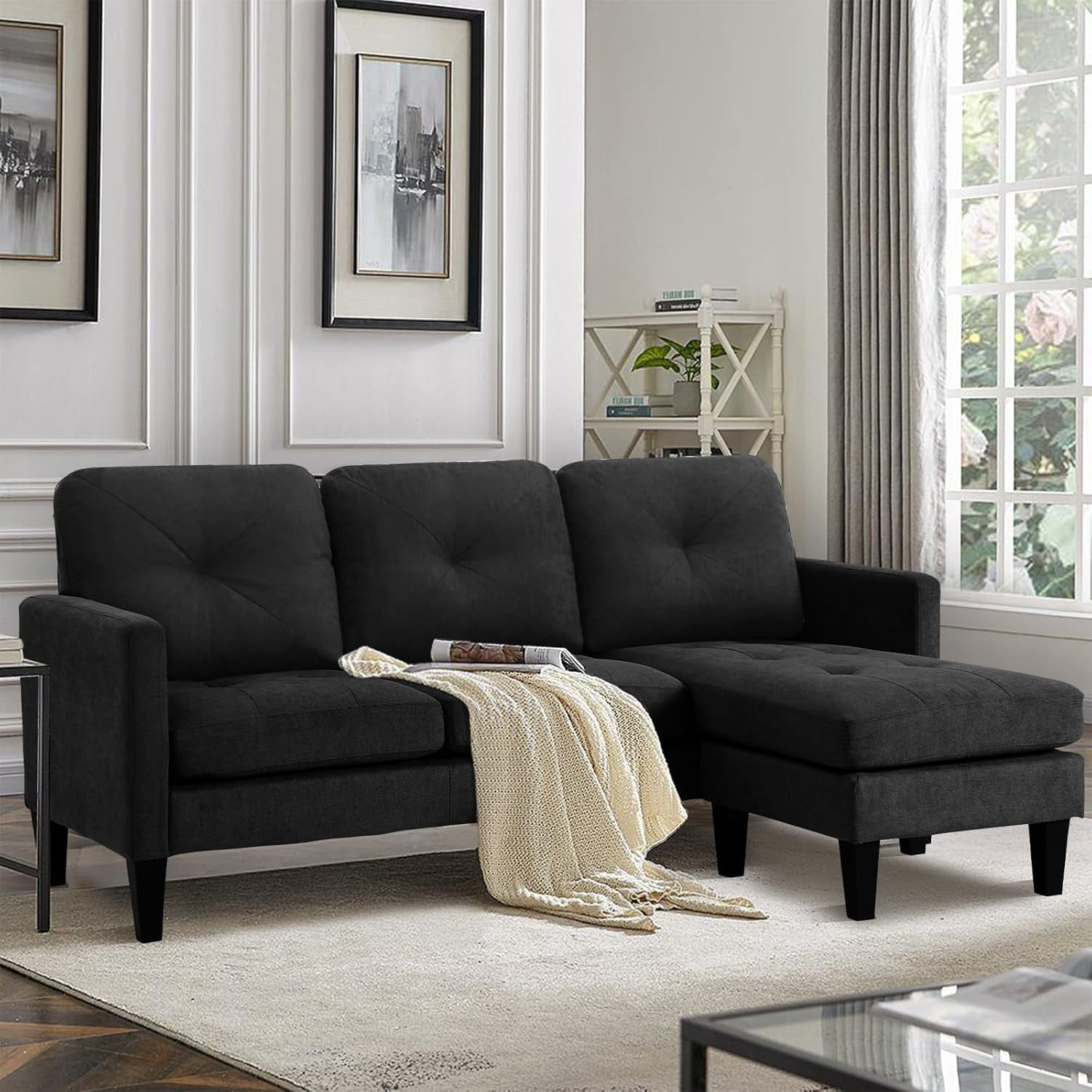 L-Shaped Couch with Reversible Chaise，Convertible Sectional Sofa Couch ...
