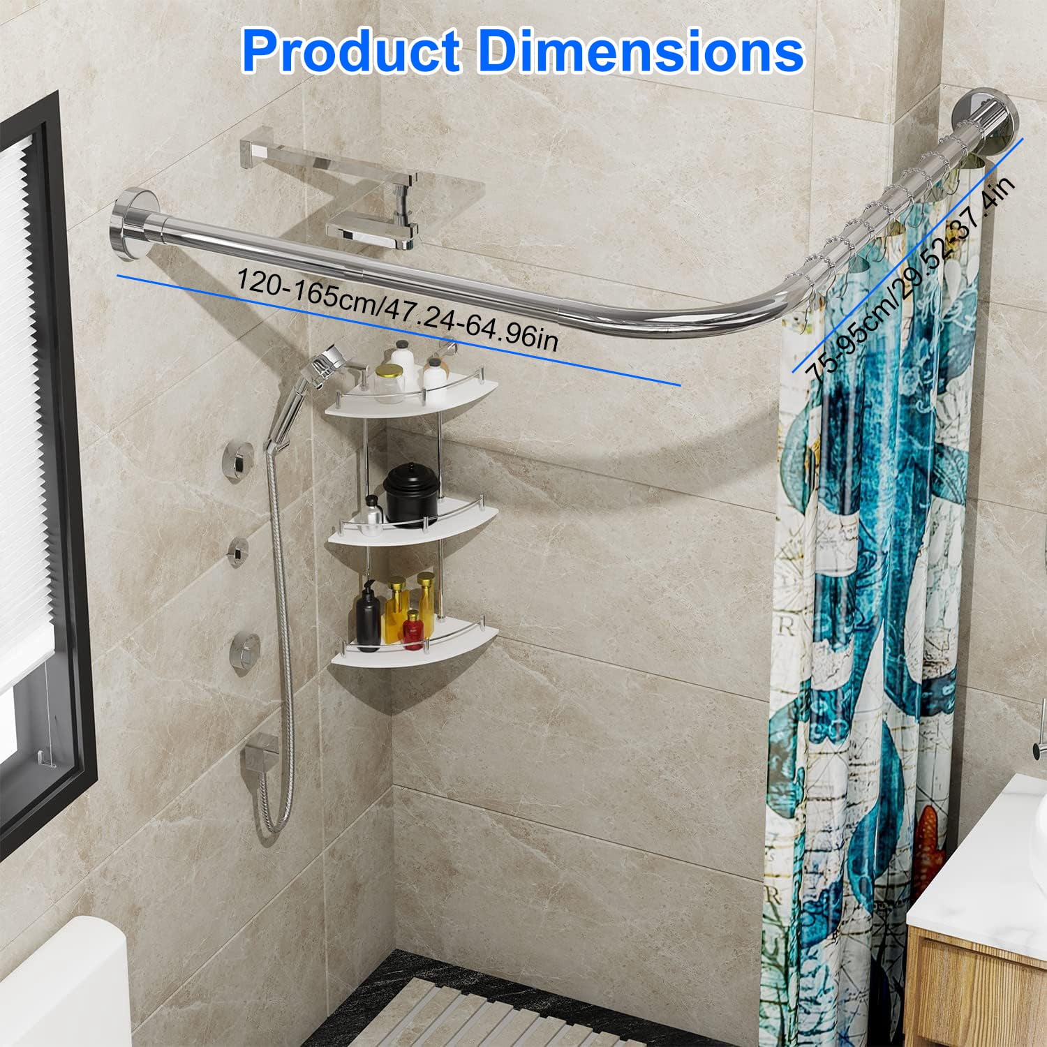L-Shaped Curved Shower Curtain Rod - Adjustable Stainless Steel ...