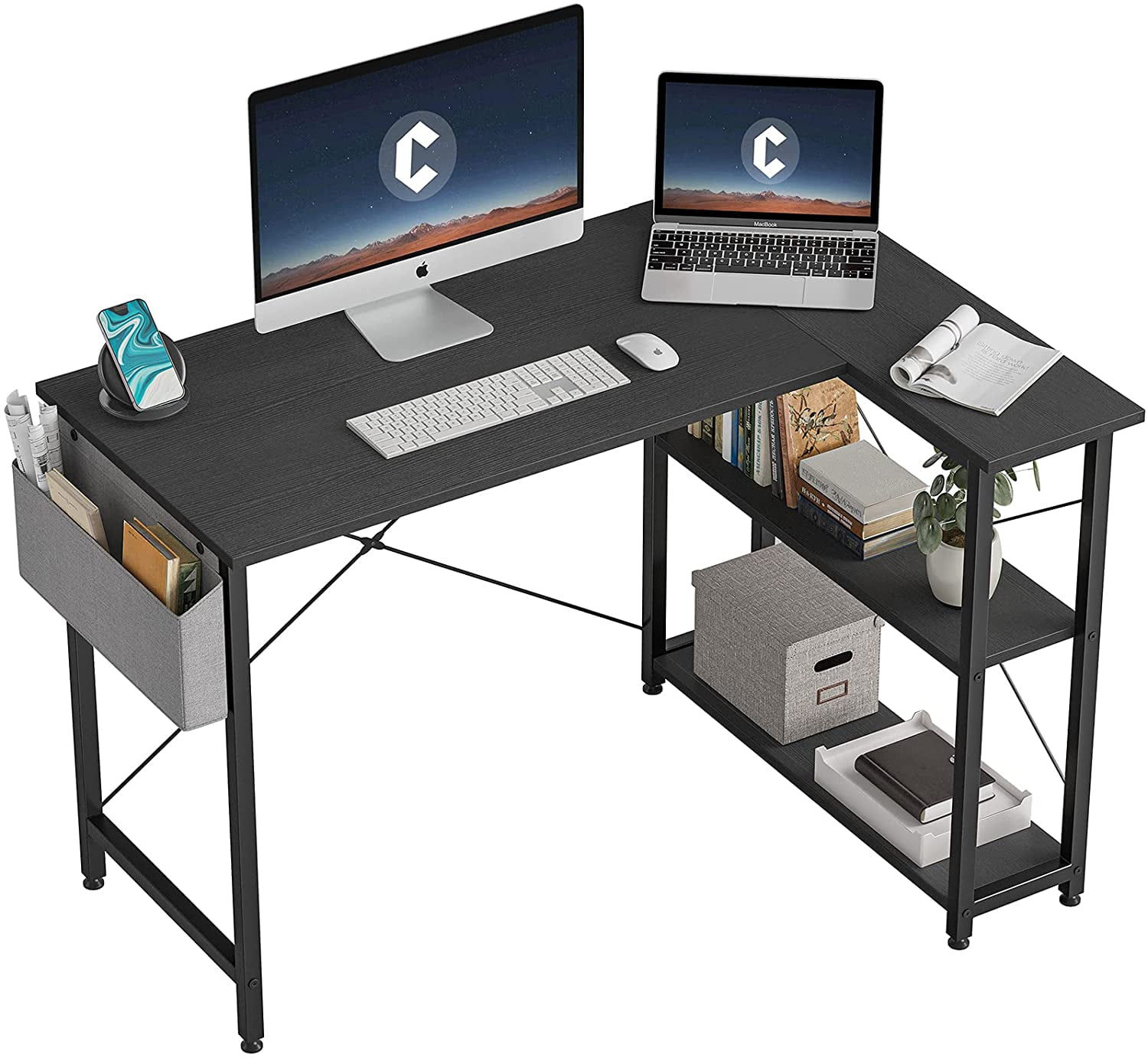 L Shaped Desk, 40" Computer Desk with Reversible Storage Shelves Home ...