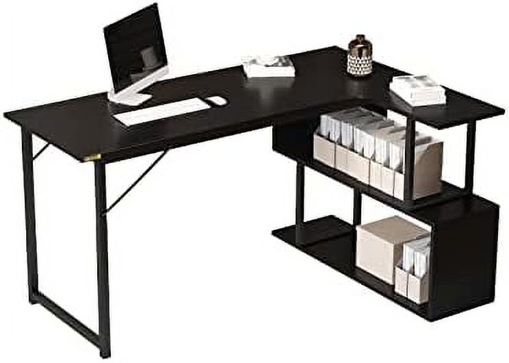 L Shaped Desk 47 Inches Computer Desk with 2 Tier Shelves & Metal Frame ...