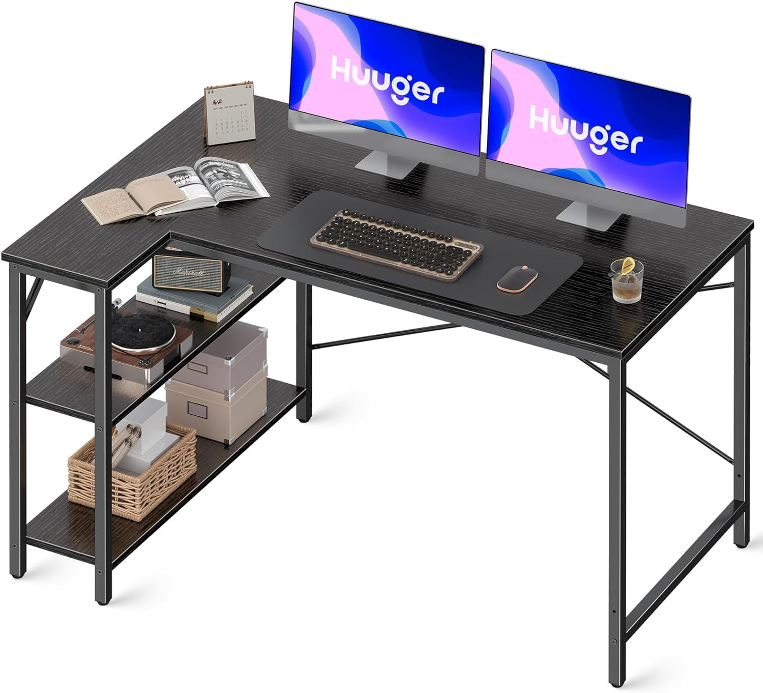 L Shaped Desk, 47 Inches Computer Desk with Reversible Storage Shelves ...