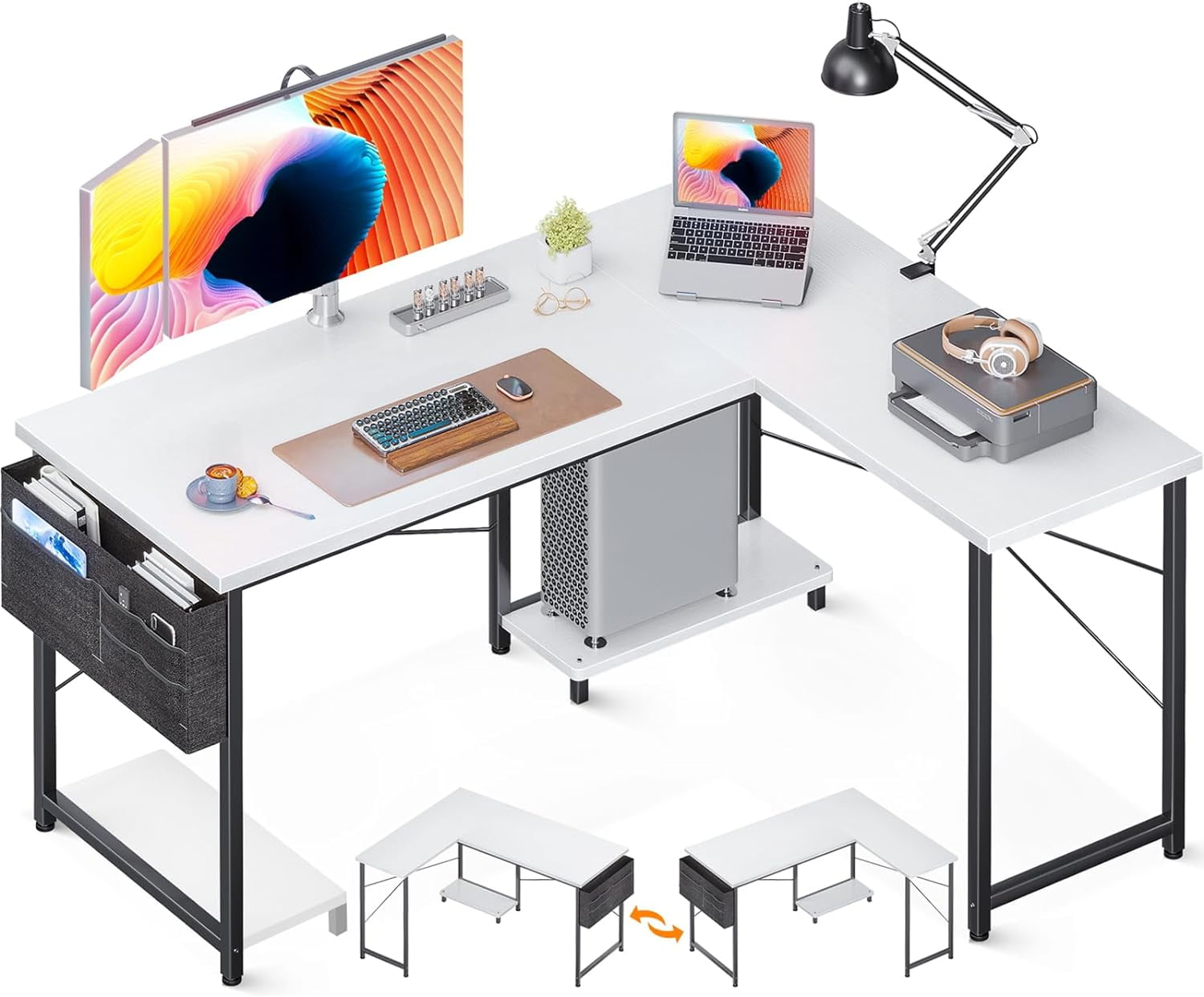 L Shaped Desk, 50 Inch Computer Desk with Storage Bag, Reversible Home ...