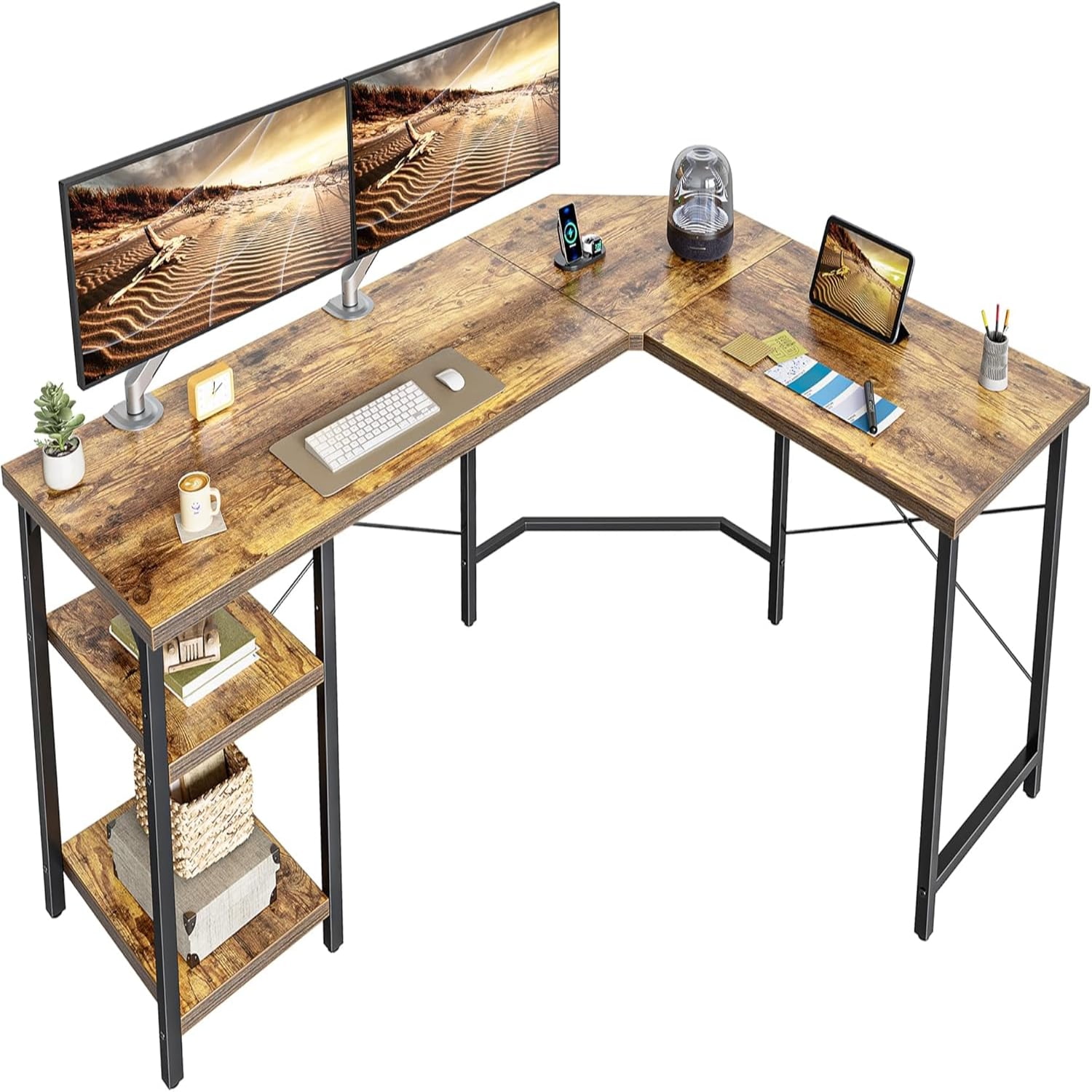 L Shaped Desk 55.1 inch Corner Computer Desk with Storage Shelves ...