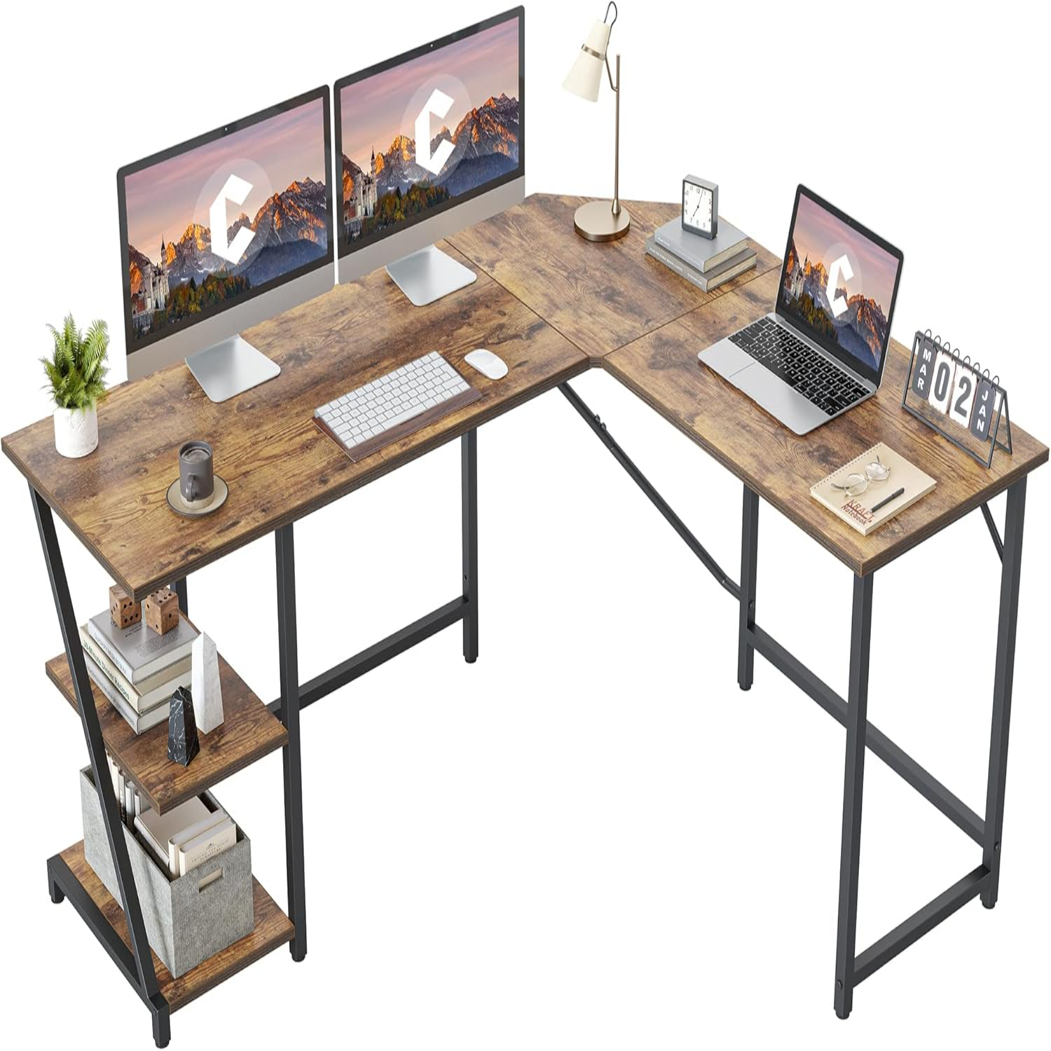 L Shaped Desk 55.1 inch Corner Computer Desk with Storage Shelves ...