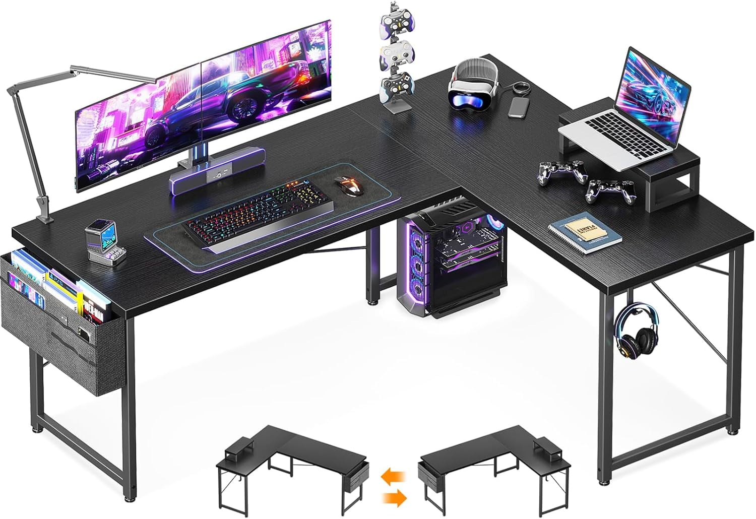 L Shaped Desk, 57.5" Computer Gaming Desks, Home Office Writing Table with Monitor Shelf, Space ...