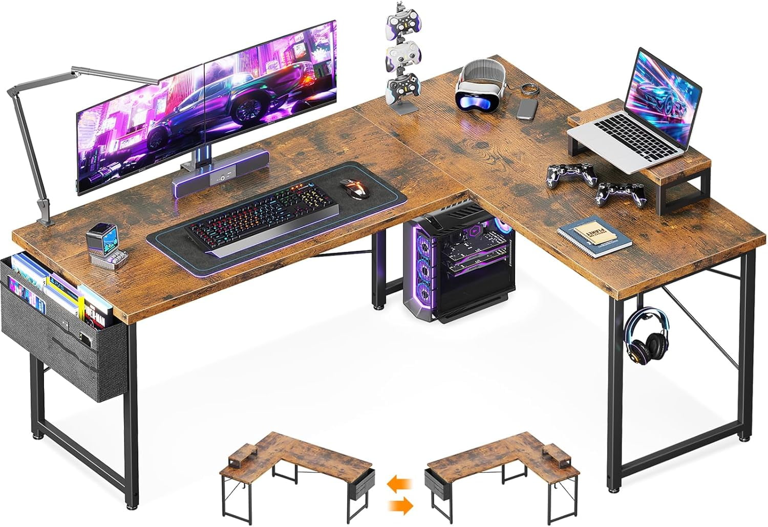 L Shaped Desk, 57.5" Computer Gaming Desks, Home Office Writing Table ...