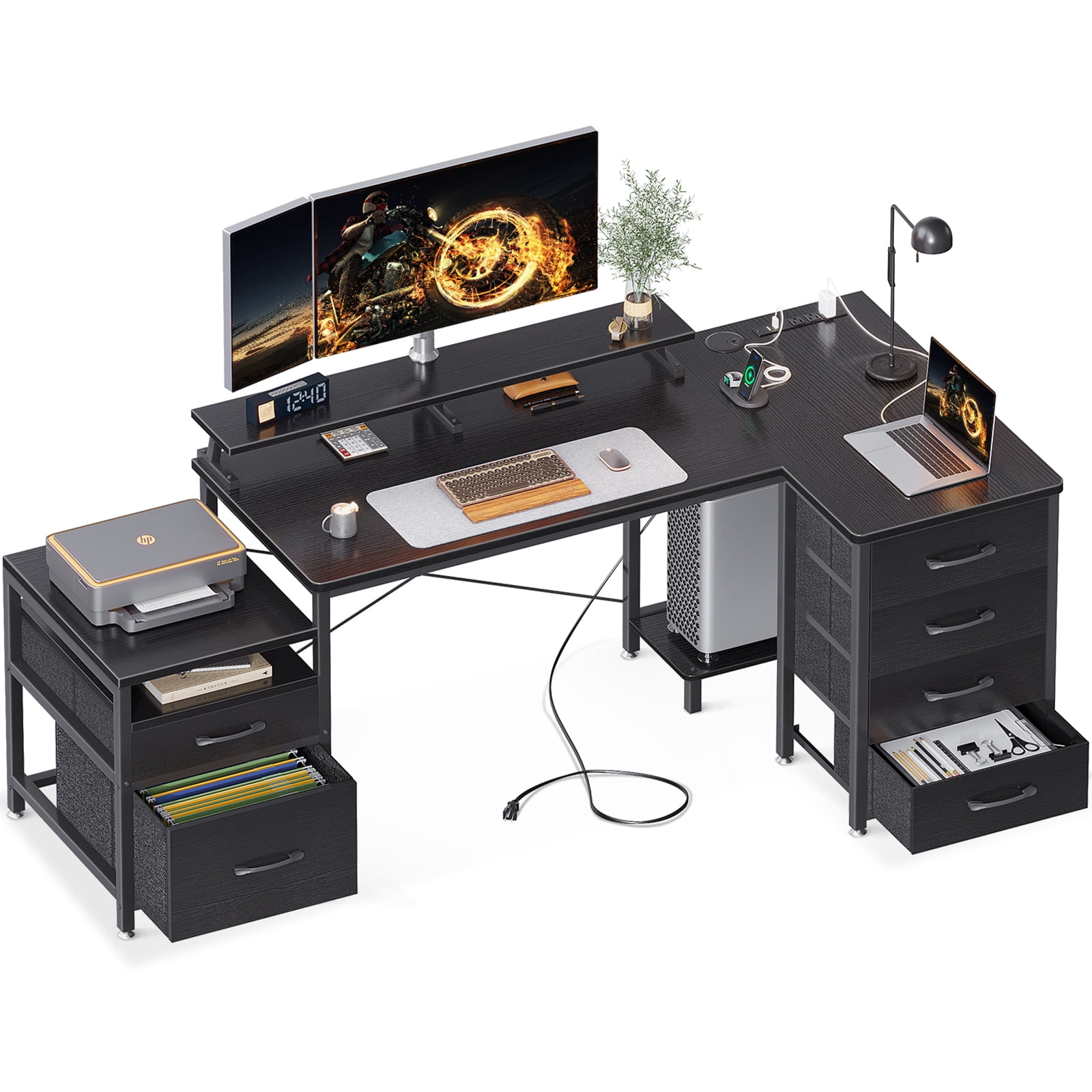 Dextrus 59 Inch L-Shaped Desk with Power Outlet & USB Ports, Office ...