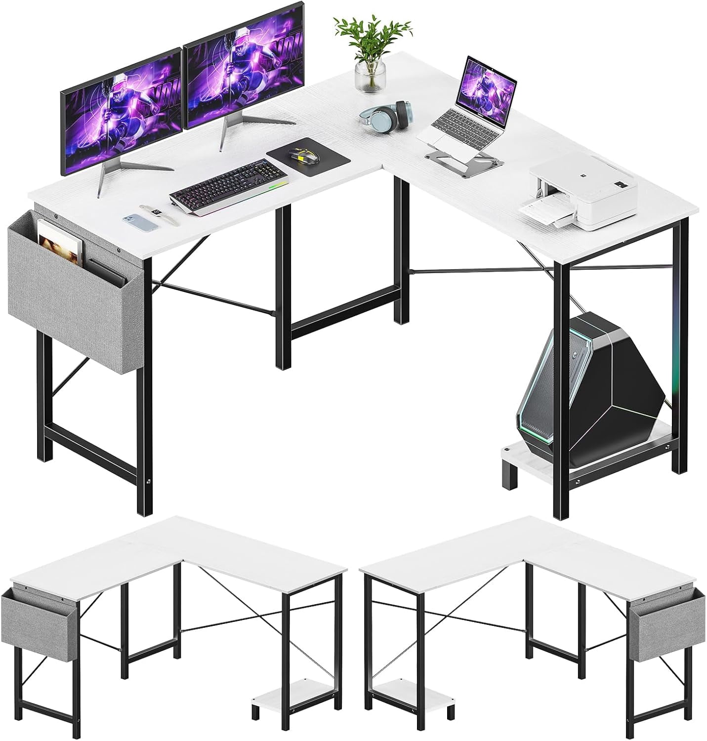 L Shaped Desk Computer Gaming Corner Table 50 Inch Home Office Writing ...