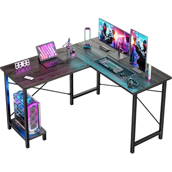 L Shaped Desk, Computer Gaming Desks Corner Office Table with CPU Shelf ...