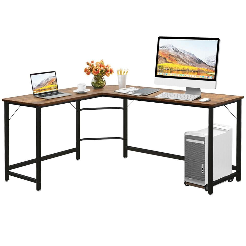 L Shaped Desk Corner Computer PC Gaming Table Workstation with CPU ...