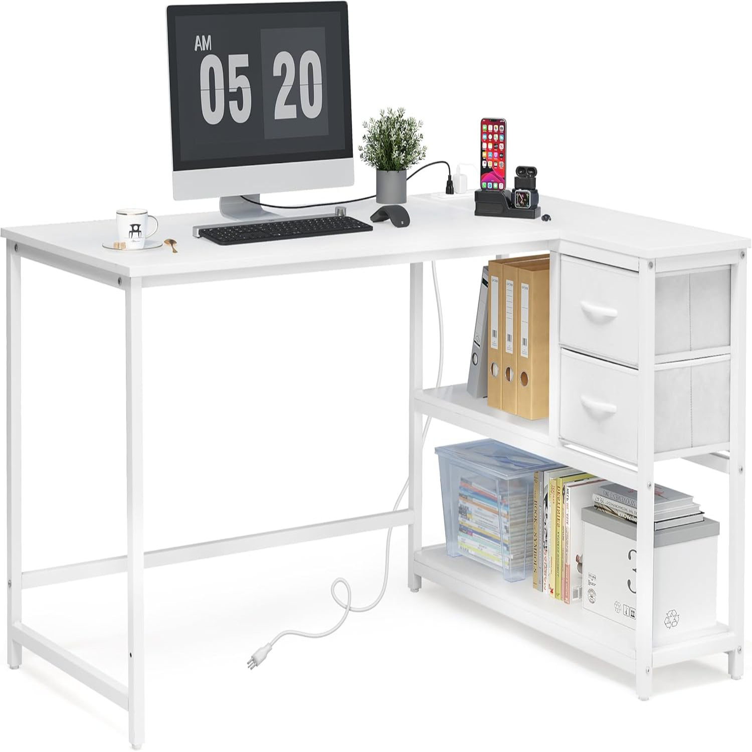 L-Shaped Desk with Drawers - 55 in Reversible Office Desks for Home ...