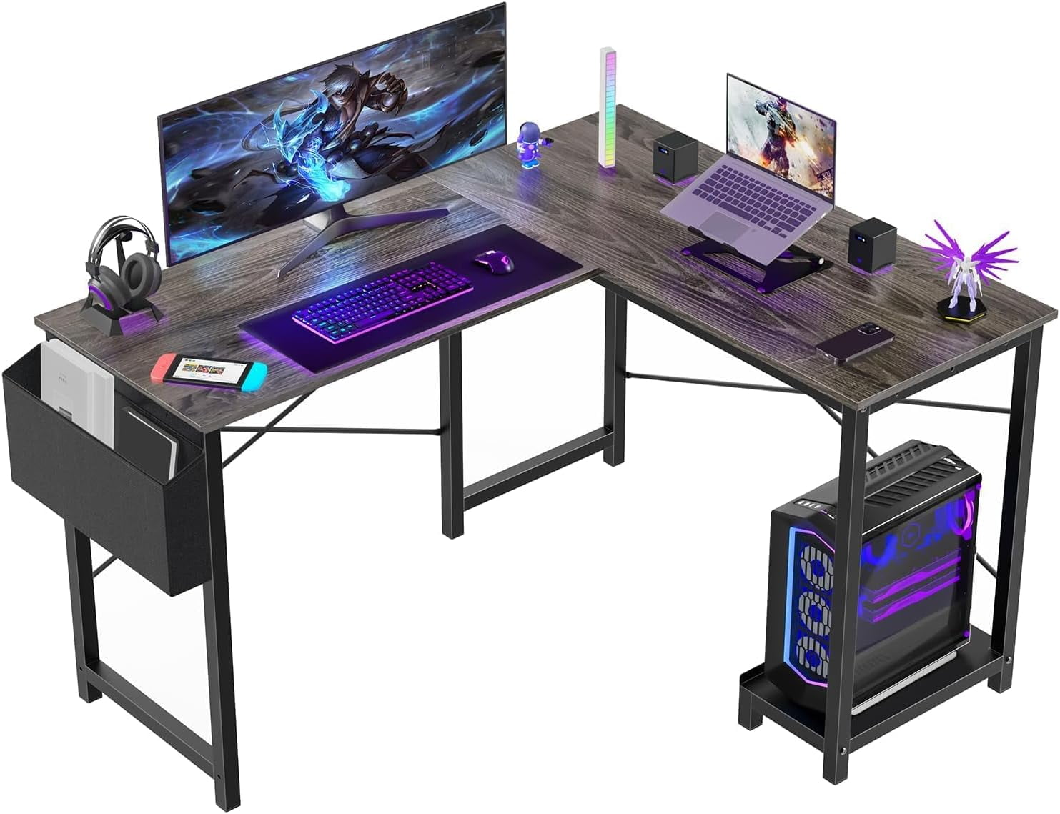L Shaped Desk Gaming Computer 50 Inch Reversible Corner PC Work Table ...