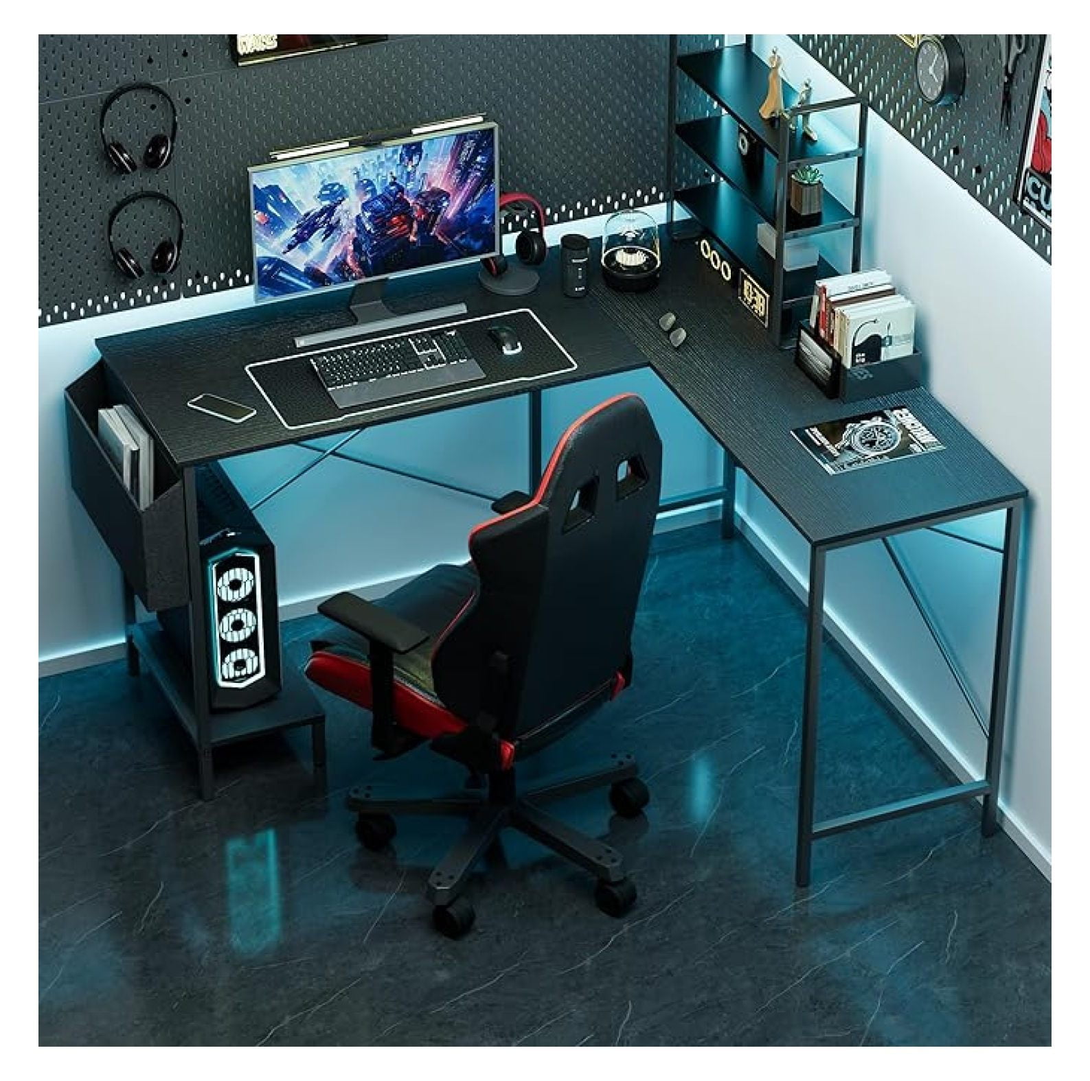 L Shaped Desk Gaming Computer 50 Inch Reversible Corner Table PC Work ...