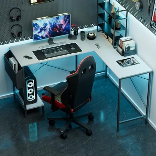 L Shaped Desk Gaming Computer 50 Inch Reversible Corner Table PC Work ...
