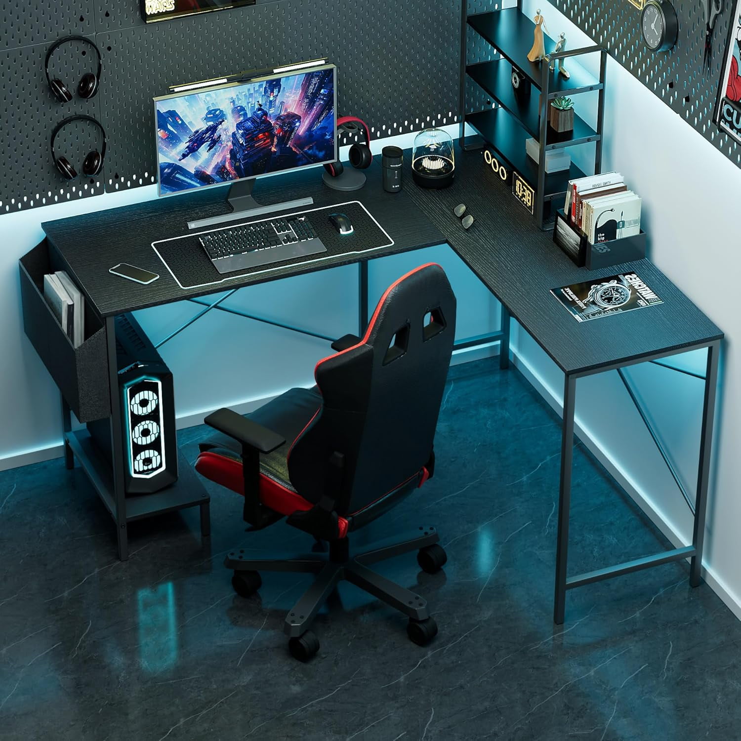l shaped desk gaming computer 50 inch reversible corner table pc work ...
