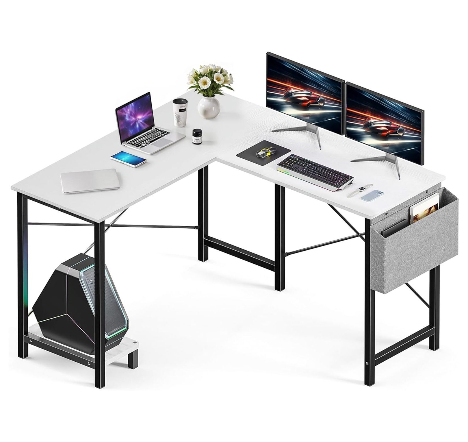 L Shaped Desk Gaming Computer 50 Inch Reversible Corner Table PC for ...