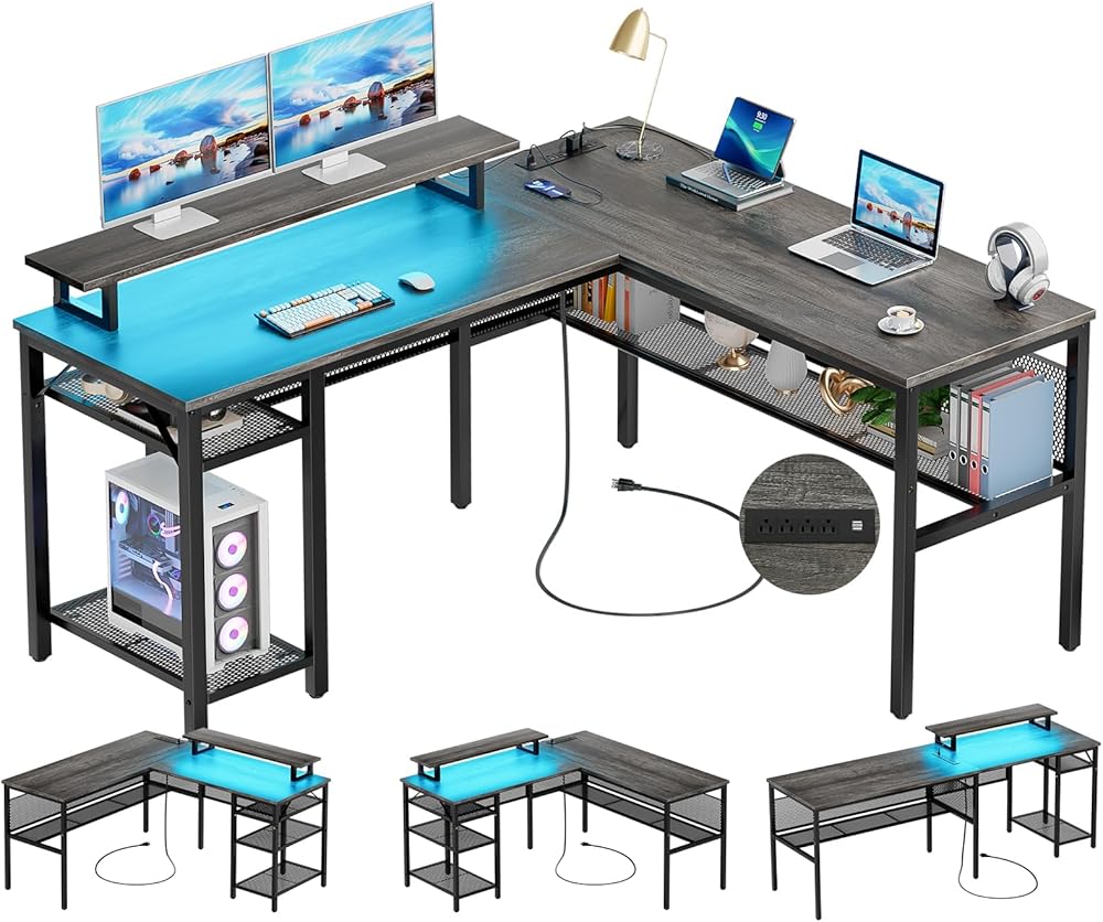 L Shaped Desk with Grid Rack Storage Advance, Computer Desk with RGB ...