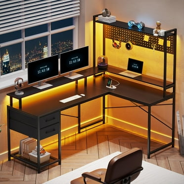 Stands Amazon Bestier 41.7 Inch Gaming Desk With LED Monitor Stand ...