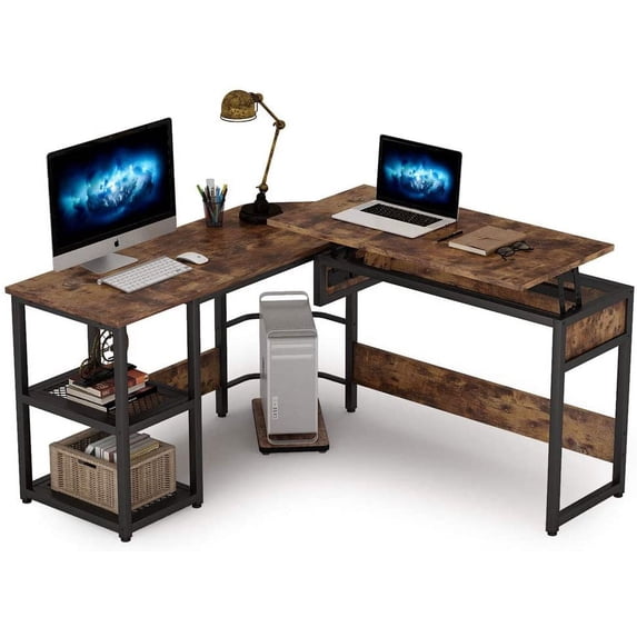 Tribesigns Height Adjustable L-Shaped Corner Desk with Lift Top and ...