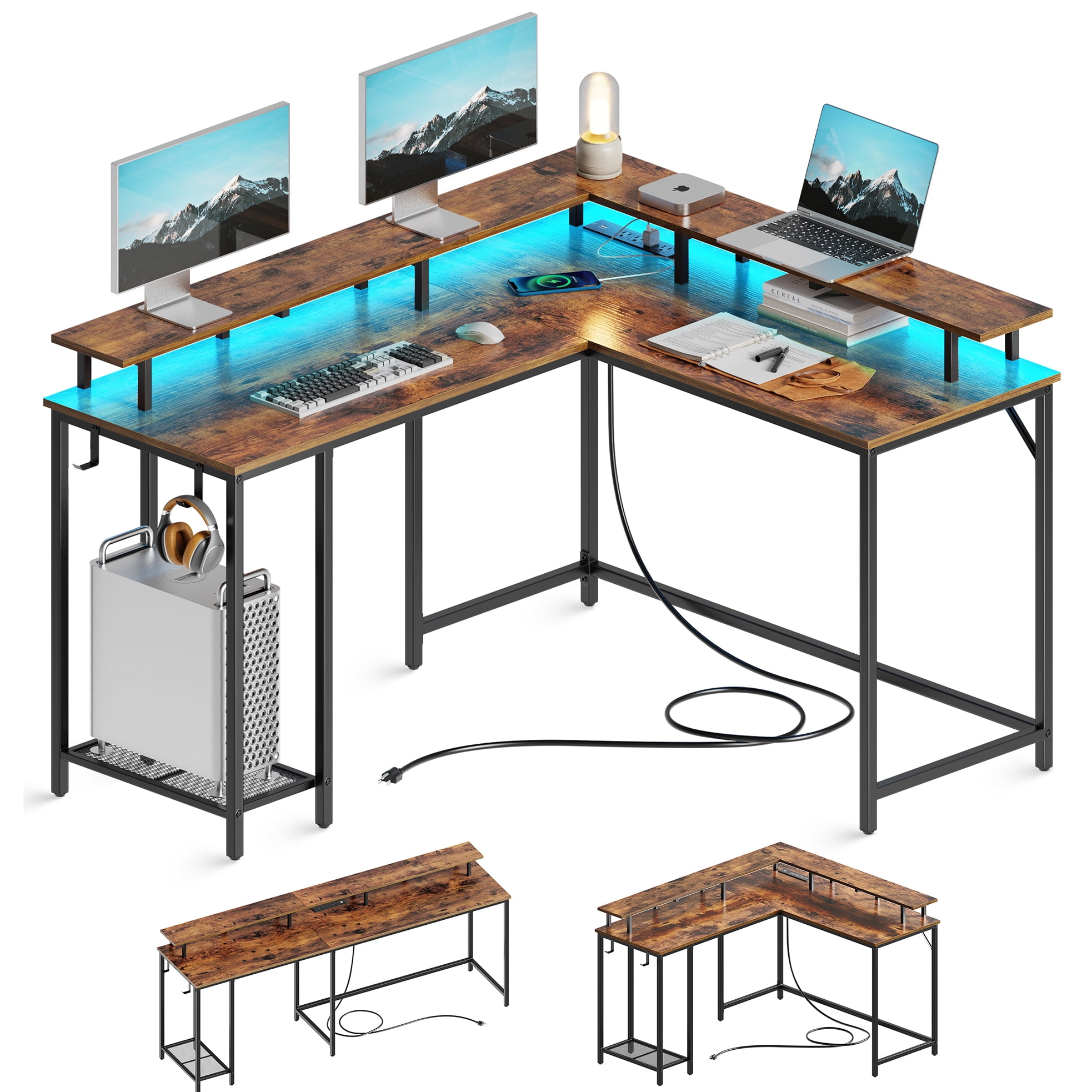 Free Shipping! SUPERJARE L Shaped Desk with Outlets & USB Ports, Gaming ...