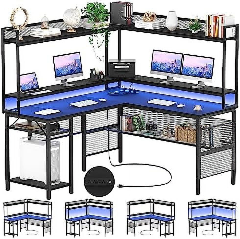 L Shaped Desk with Power Outlet Reversible L-Shaped Corner Computer ...
