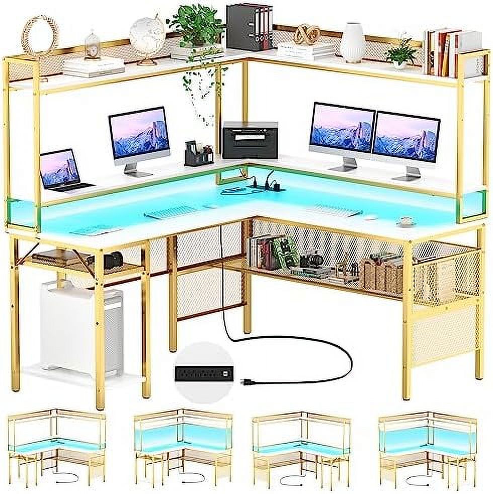 L Shaped Desk with Power Outlet Reversible L-Shaped Corner Computer ...