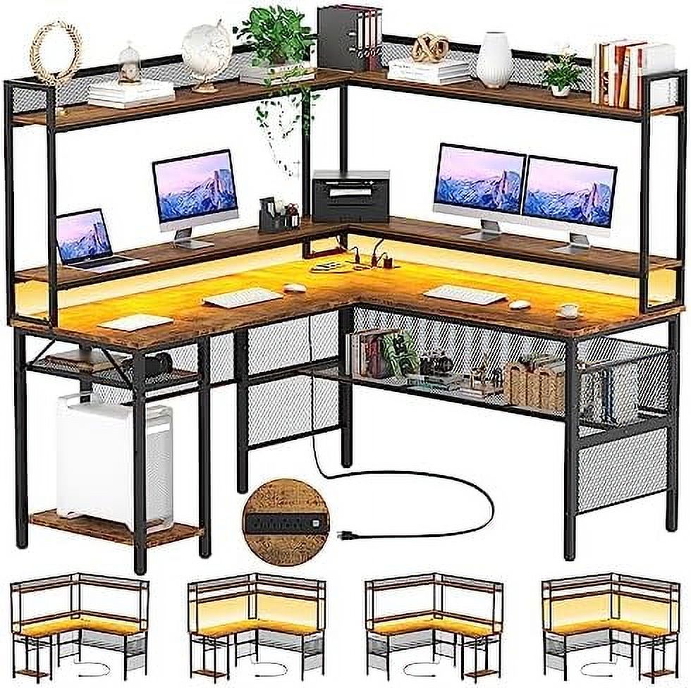 L Shaped Desk with Power Outlet Reversible L-Shaped Corner Computer ...