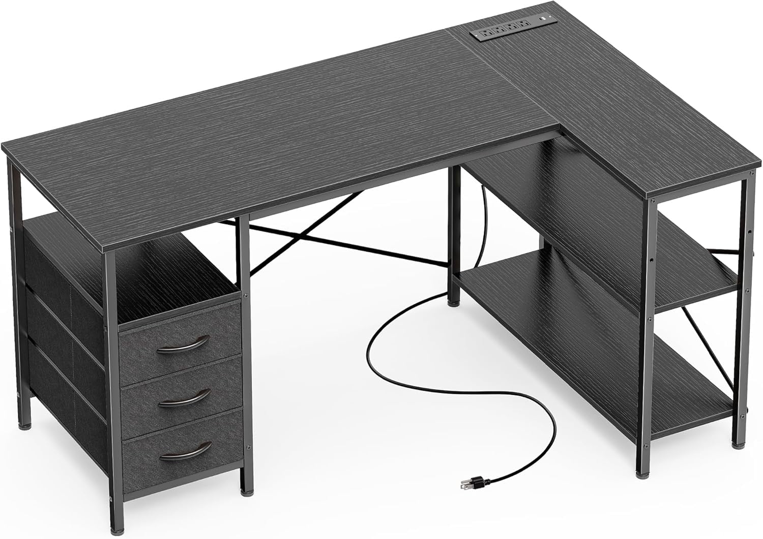 L Shaped Desk with Power Outlets, Computer Desk with 3 Drawers, 47 Inch ...