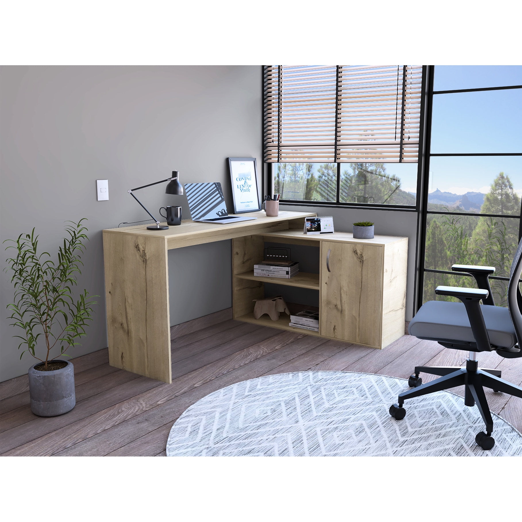 L-Shaped Desk with Single Door and Shelves | Perfect for Room Corners ...