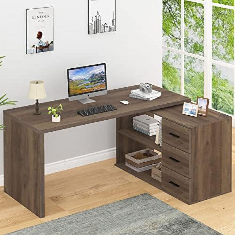 L Shaped Desk with Storage Drawers Shelves, Large Corner Computer Table ...