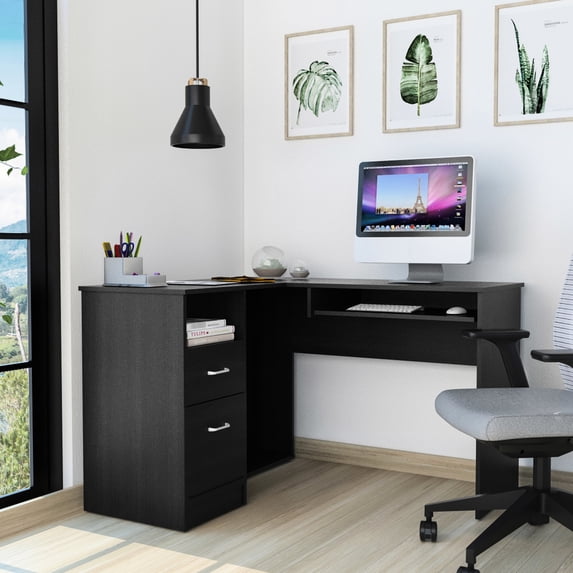 L-Shaped Desk for Office | Corner-Friendly, Drawer Handles | Black ...