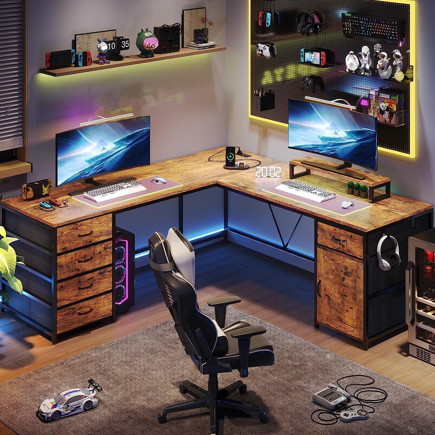 Walmart L-Shaped Desk, 5 Drawers, Power Outlet, Monitor Shelf, Storage ...