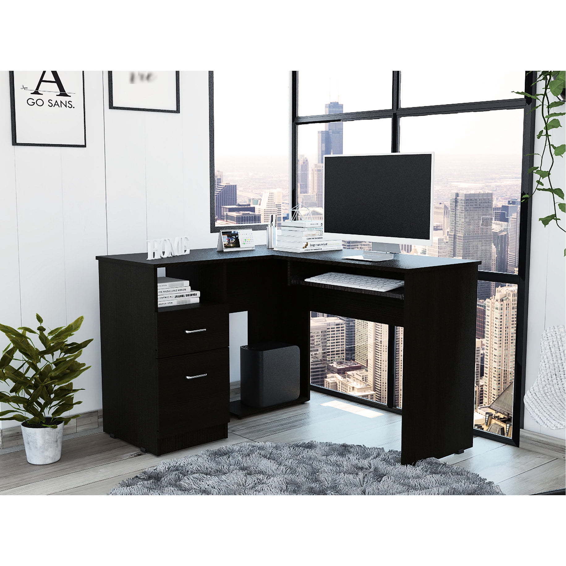 L-Shaped Desk with Left Return and Single Shelf | Corner-Friendly ...