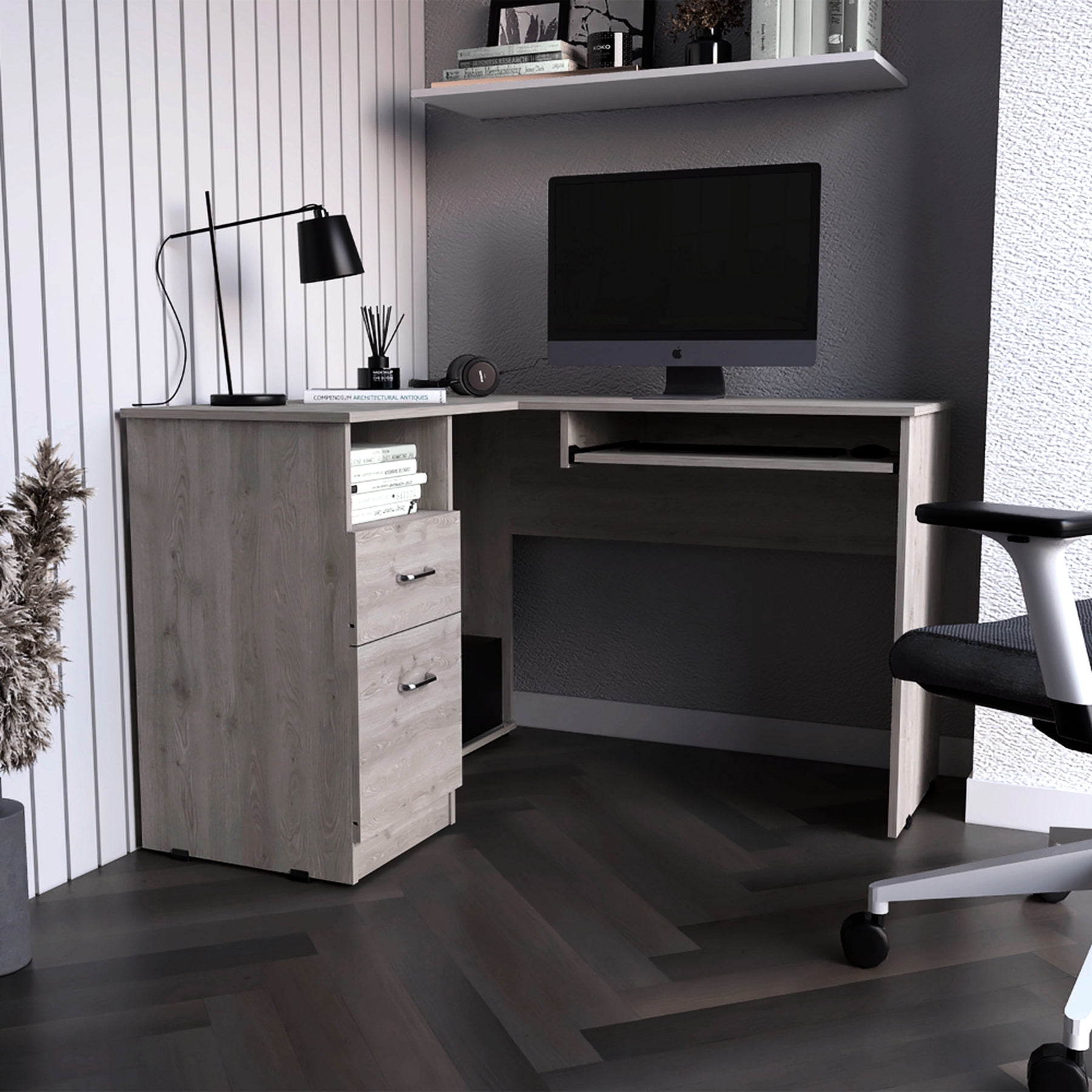 L - Shaped Desk with Left - Side Return | Corner or Wall Use, Keyboard ...