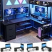 L-Shaped Gaming Desk with LED Strip, Power Outlet, 2 Drawers and ...